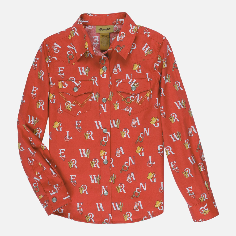112329194 Wrangler Girls' Long Sleeve Western Snap Shirt - Red | The ...